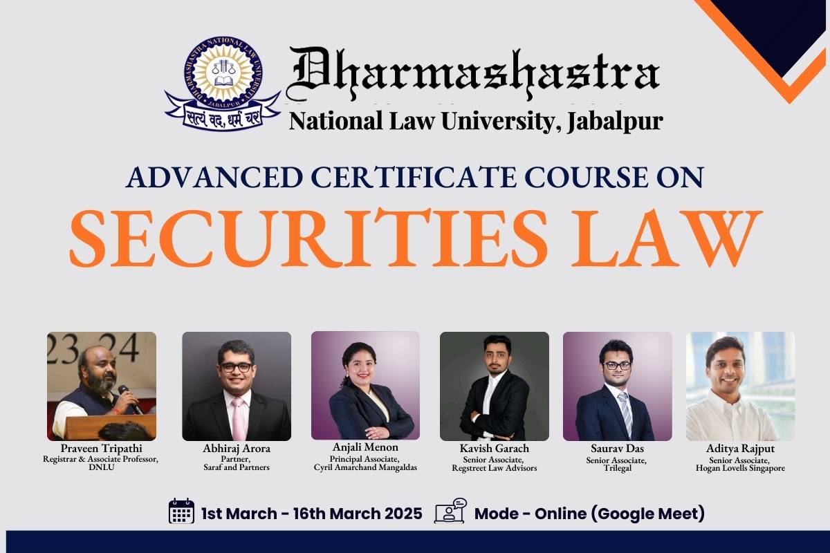 Online Advanced Certificate Course on Securities Law by DNLU [6 Experts ...